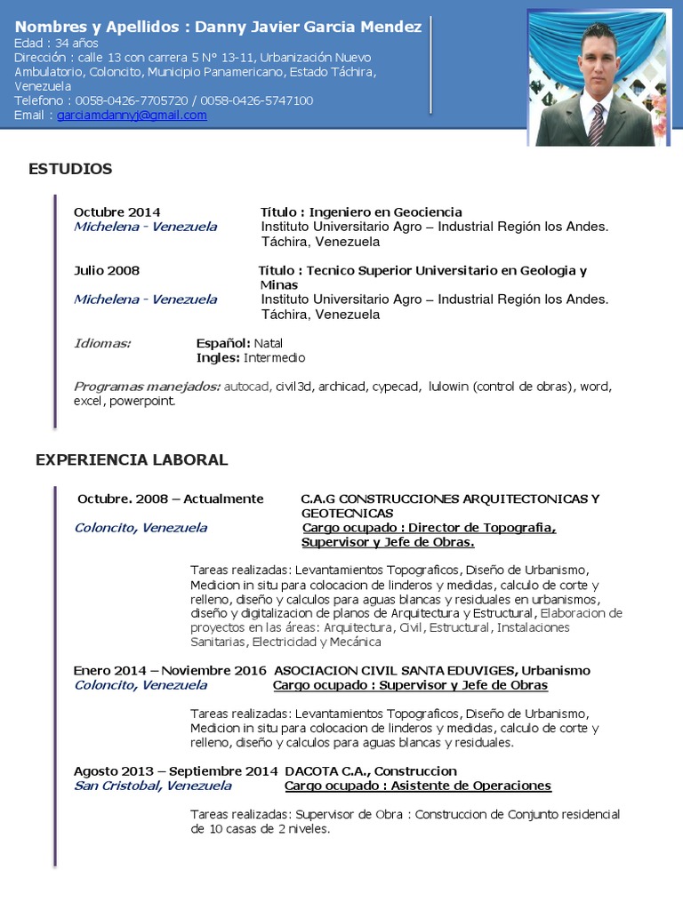 Formato de Curriculum Vitae | PDF | Venezuela | Topografía