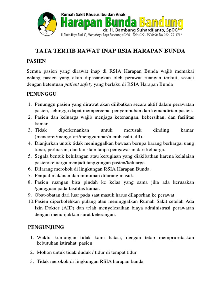 Tata Tertib Rawat Inap Rsia Harapan Bunda New | PDF | Gaya Hidup
