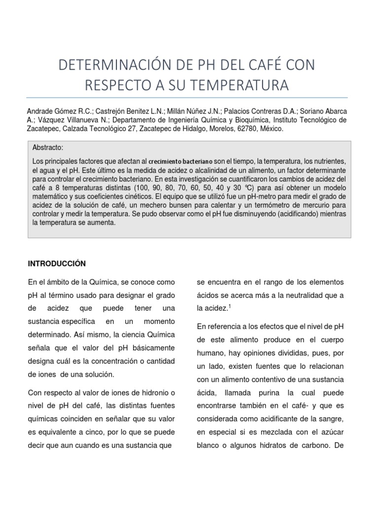 pH del café a diferentes temperaturas | PDF | Ph | Temperatura