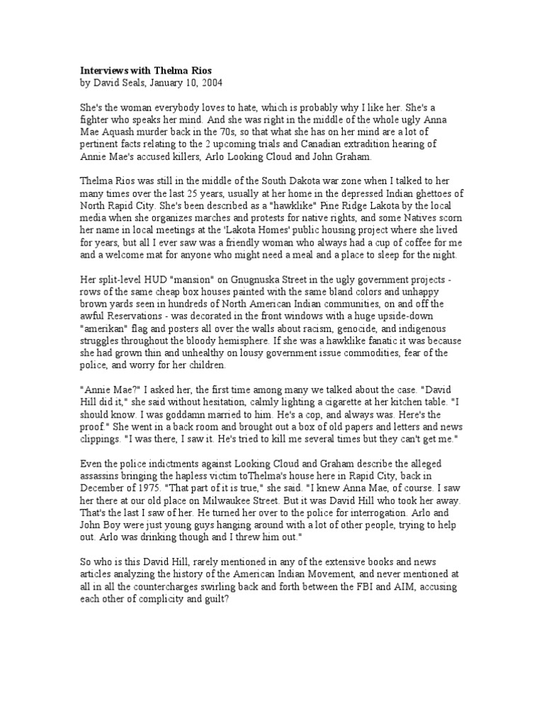 Interviews With Thelma Rios | PDF | Indigenous Peoples Of North America ...