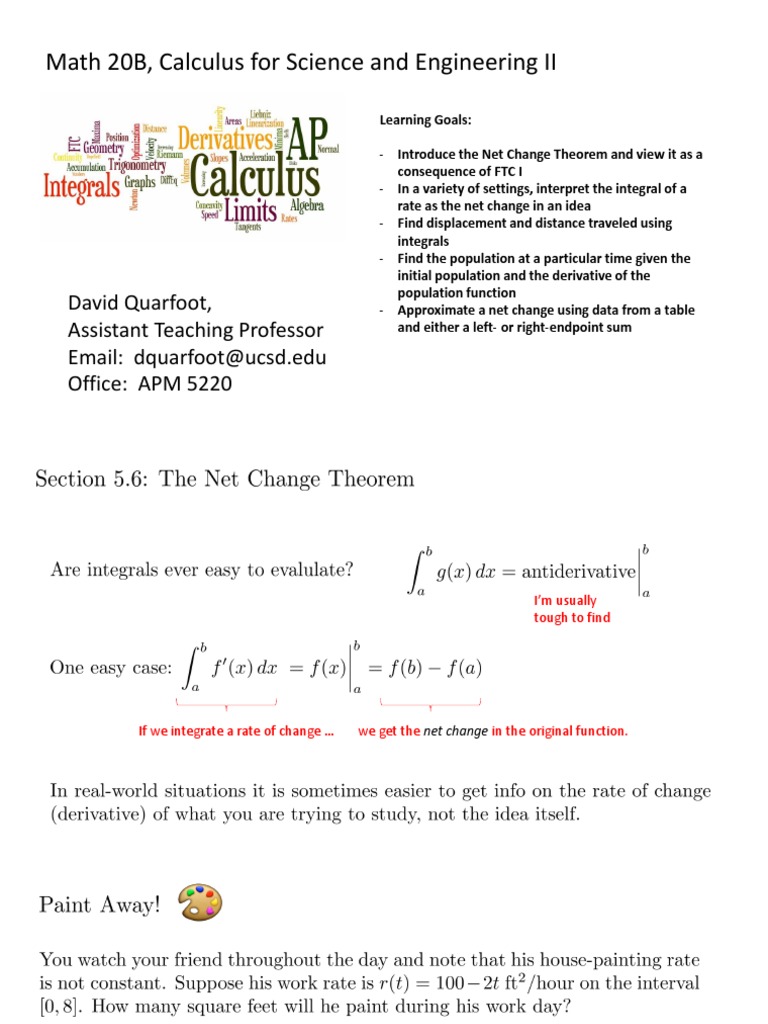 Lecture 2 (5.6, Net Change THM) PDF | PDF
