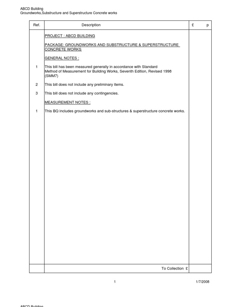 Standard+BQ SMM7 Civil+Works | PDF | Concrete | Deep Foundation