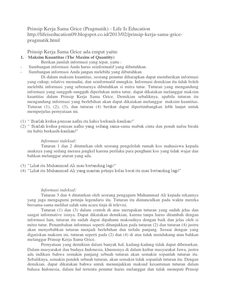 Prinsip Kerja Sama Grice | PDF | Karier & Perkembangan Prinsip Kerja Sama Grice | PDF | Karier & Perkembangan