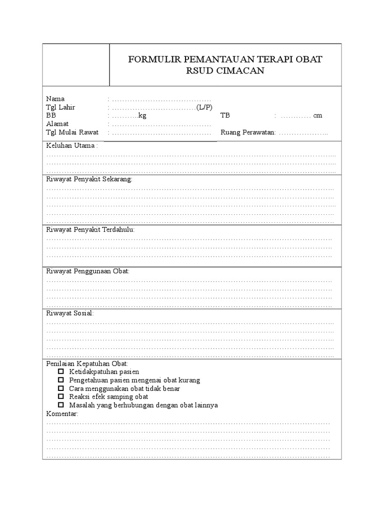 Formulir Pemantauan Terapi Obat | PDF