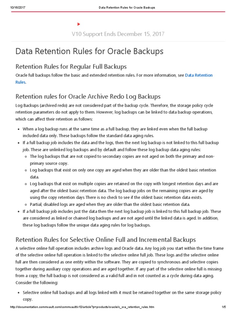 Data Retention Rules For Oracle Backups | PDF | Backup | Oracle Database