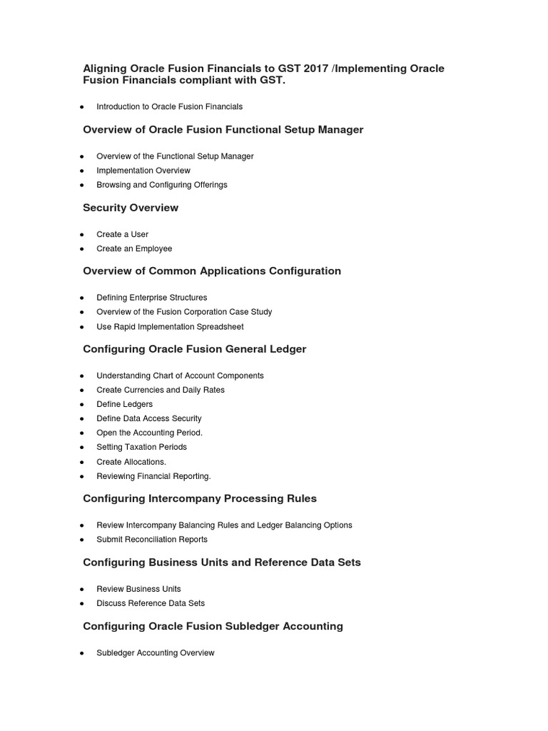 Aligning Oracle Fusion Financials To GST 2017 | PDF