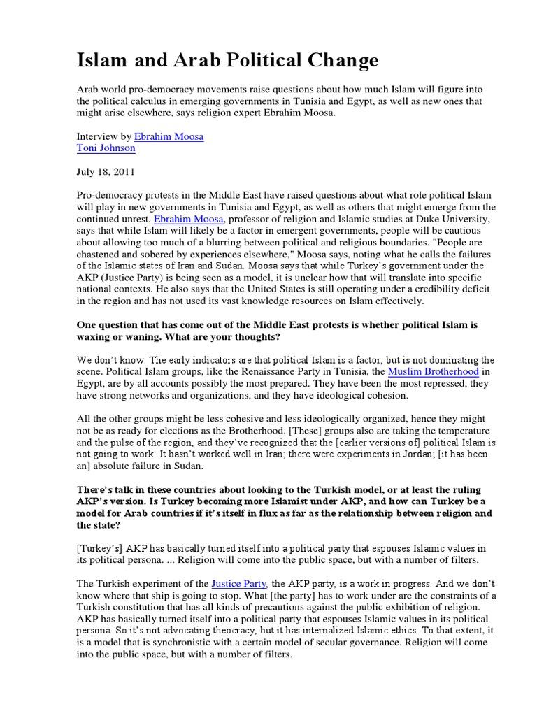 Islam and Arab Political Change | PDF | Islamism | Justice And ...
