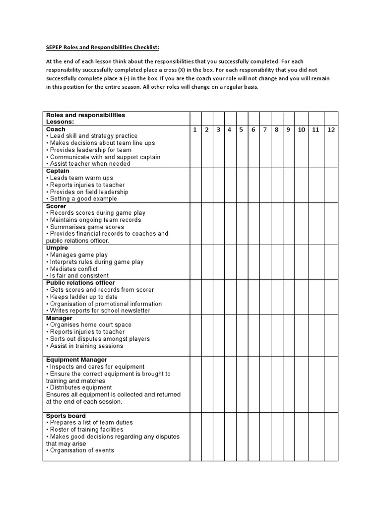 Sepep Roles and Responisbilities | PDF