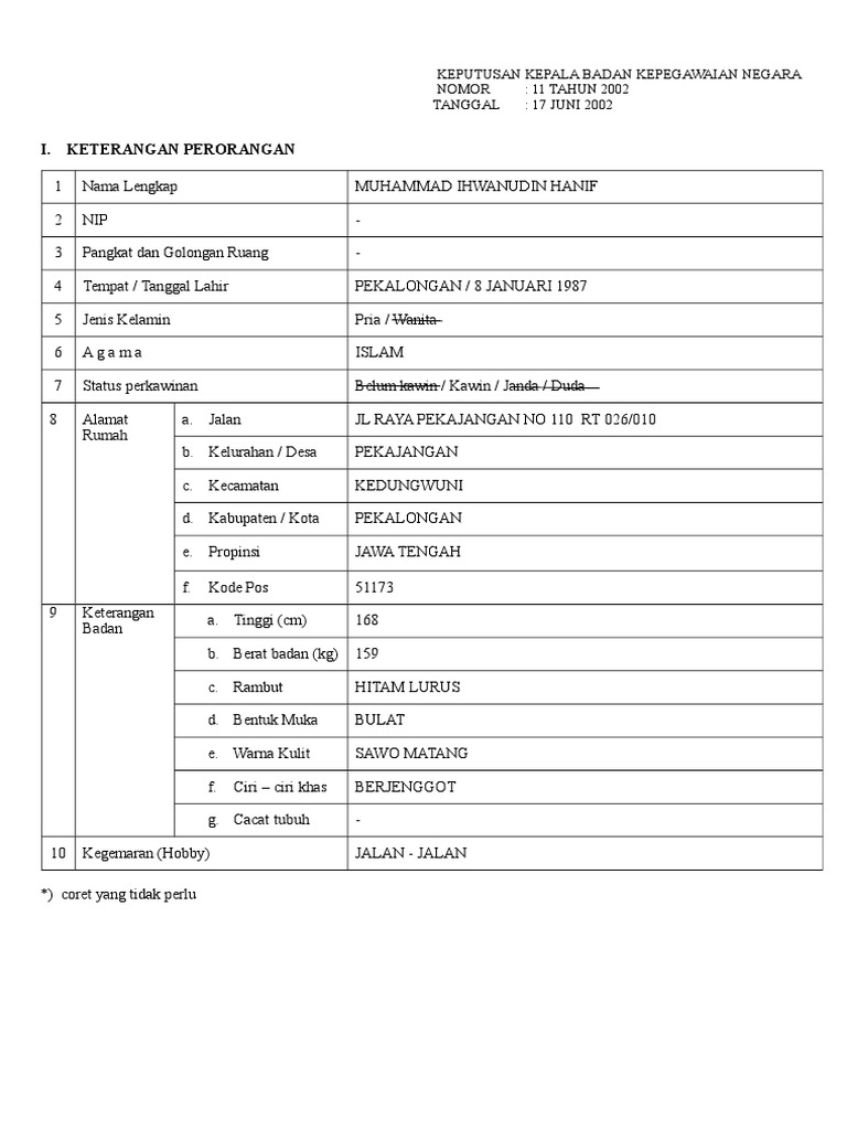 Blangko DRH HANIF | PDF