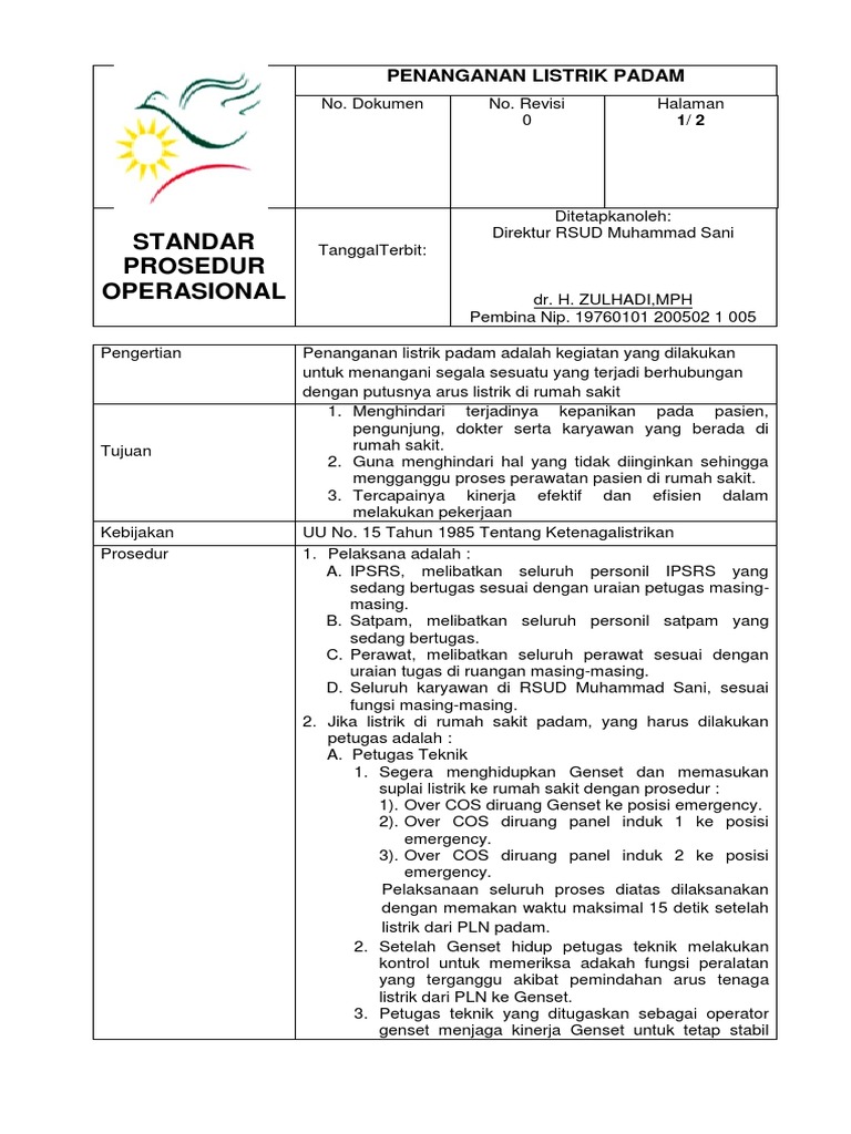 Sop Gangguan Listrik | PDF | Teknologi & Rekayasa