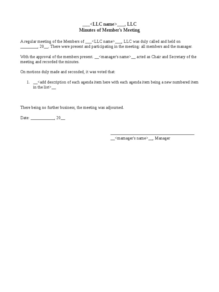 LLC Minutes of Member's Meeting | Download Free PDF | Government ...