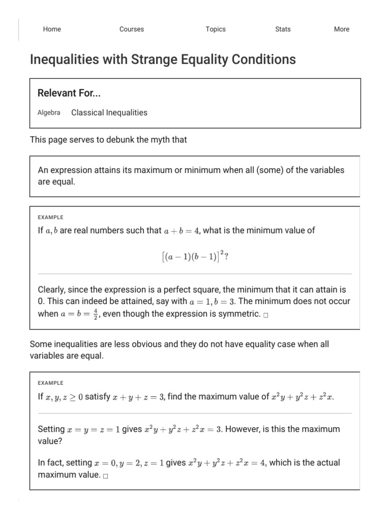 Inequalities With Strange Equality Conditions - Brilliant Math ...