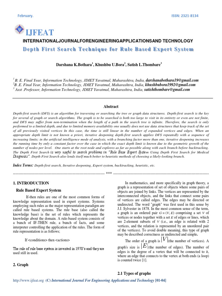 Depth First Search Technique For Rule Based Expert System 1-Issue-4-2014 | PDF | Vertex (Graph ...