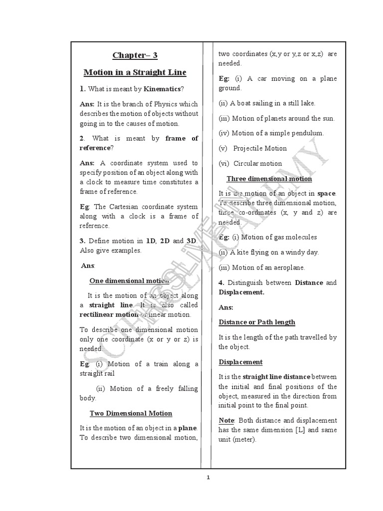 Important Questions on Motion in Class 11 | PDF