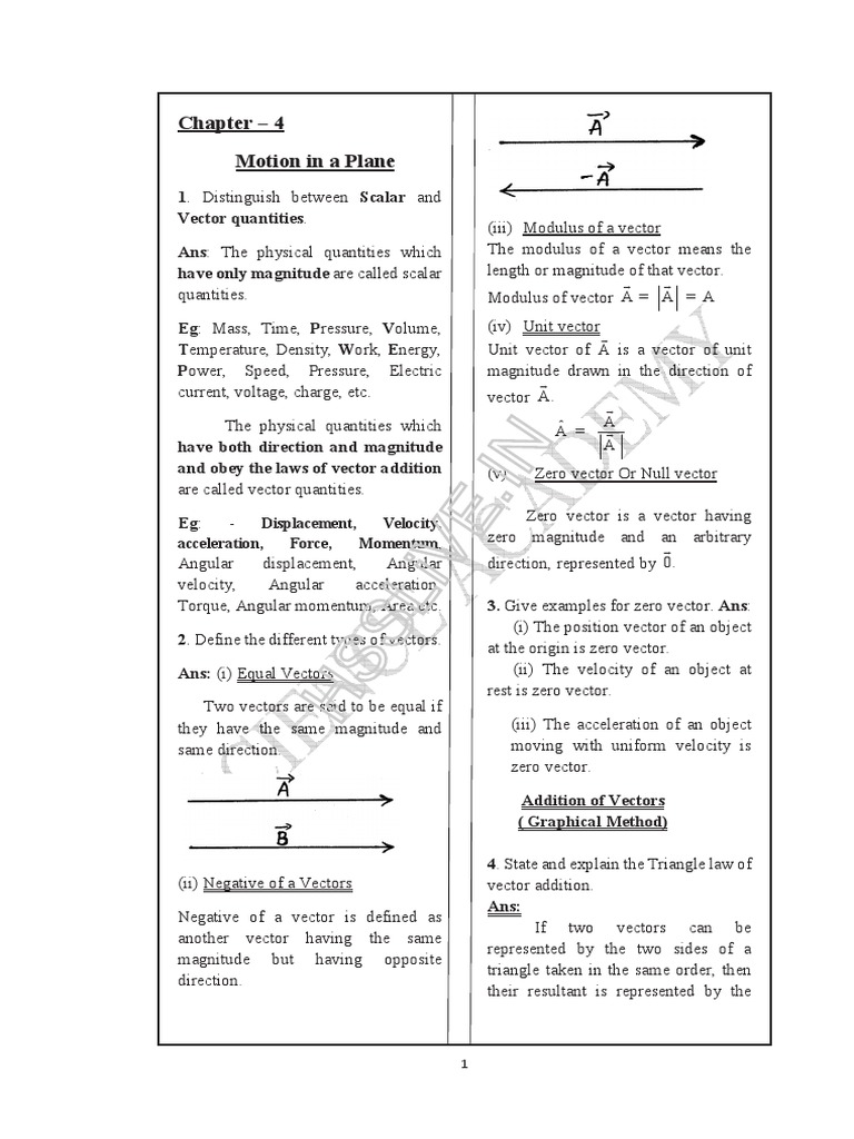 XI Ch4 - Physics Motion in A Plane | PDF