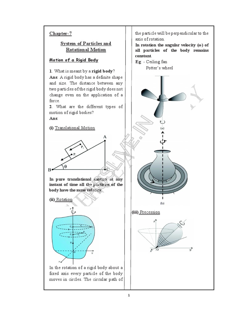 XI Ch7 Physics System of Particles and Rotational Motion | PDF