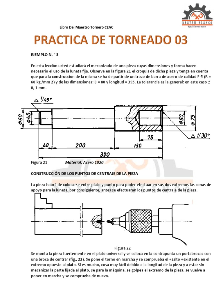 Practica de Torneado 3 LUNETA FIJA | PDF | Perforar | Mecanizado
