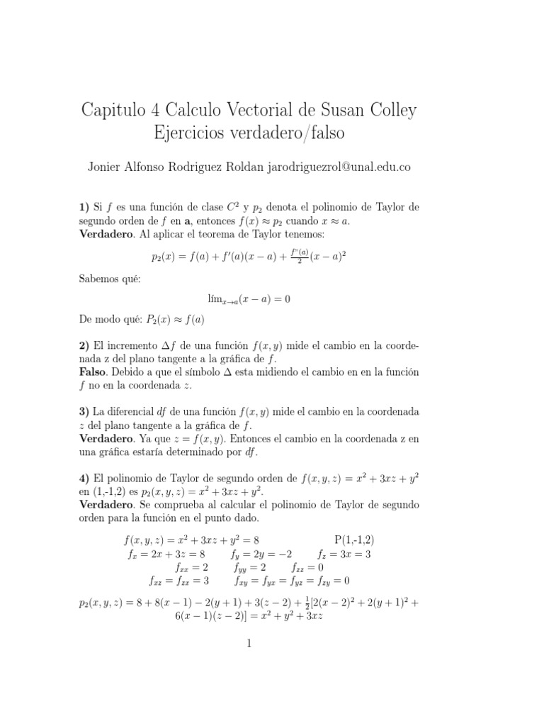 Quiz Cálculo en Varias Variables | Descargar gratis PDF | Derivado ...