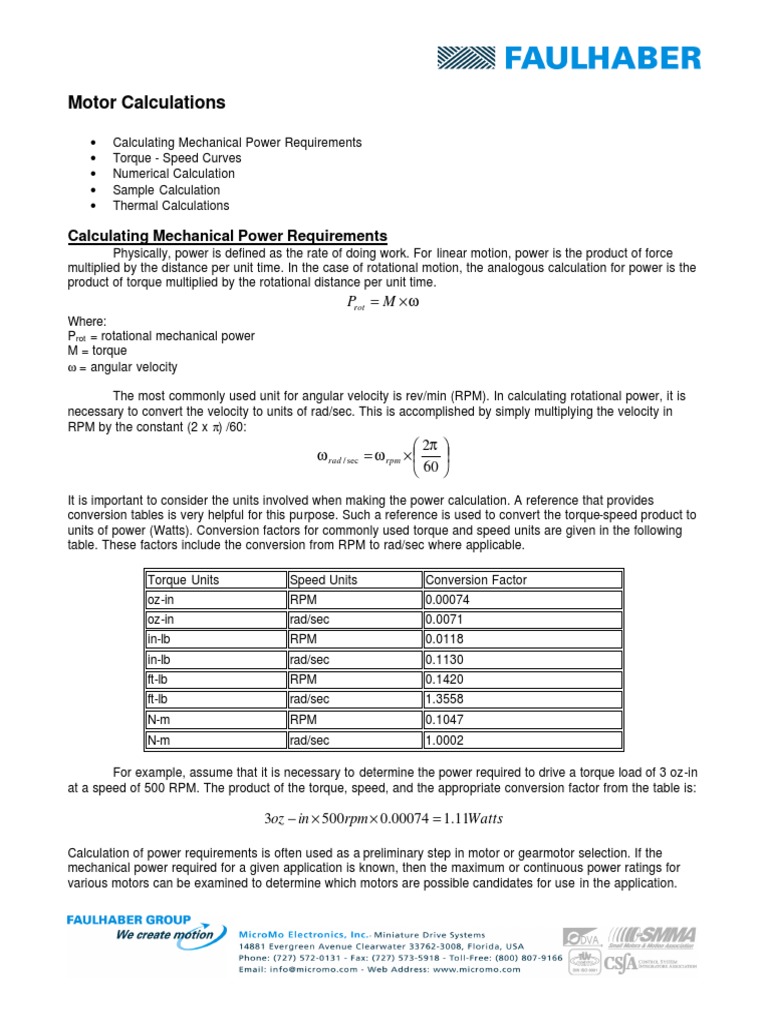 Motor Calculations PDF | PDF | Power (Physics) | Torque