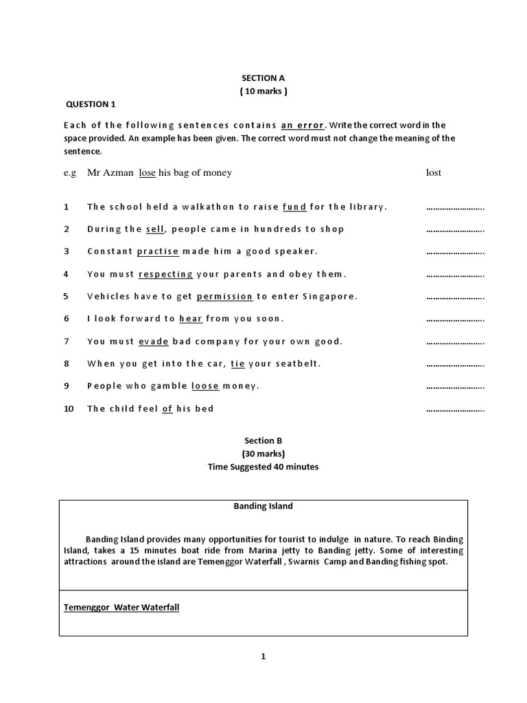 Form 2 Monthly Test - English PT2 | PDF