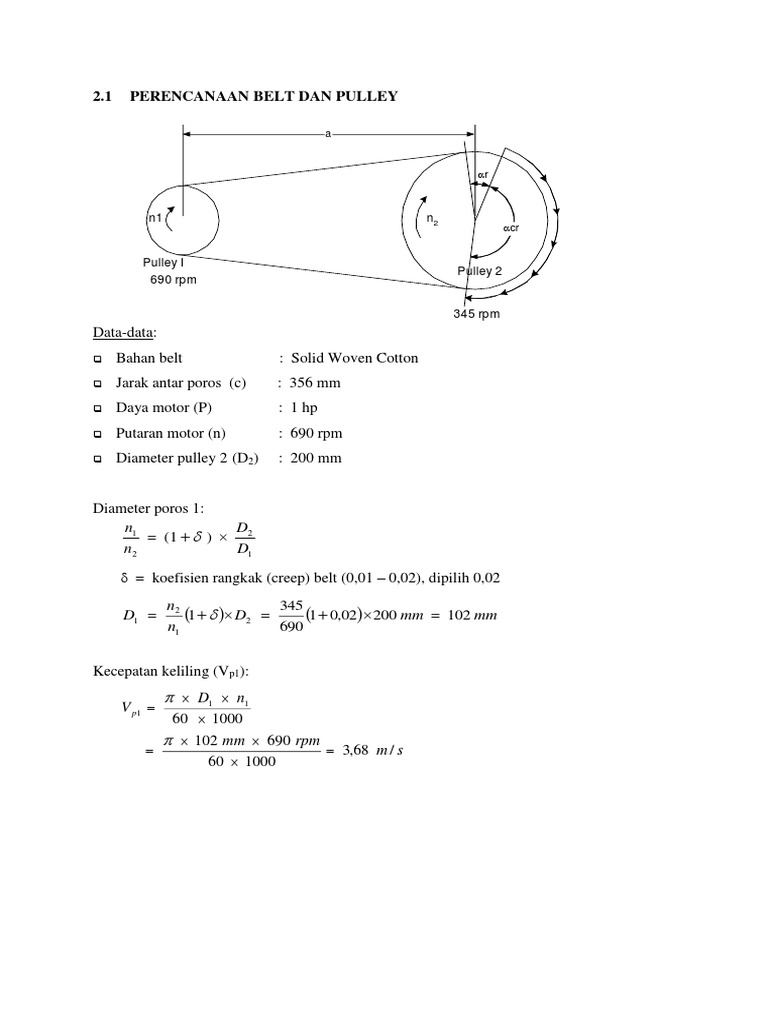 Perhitungan Pulley dan V-Belt Mesin | PDF | Teknologi & Rekayasa