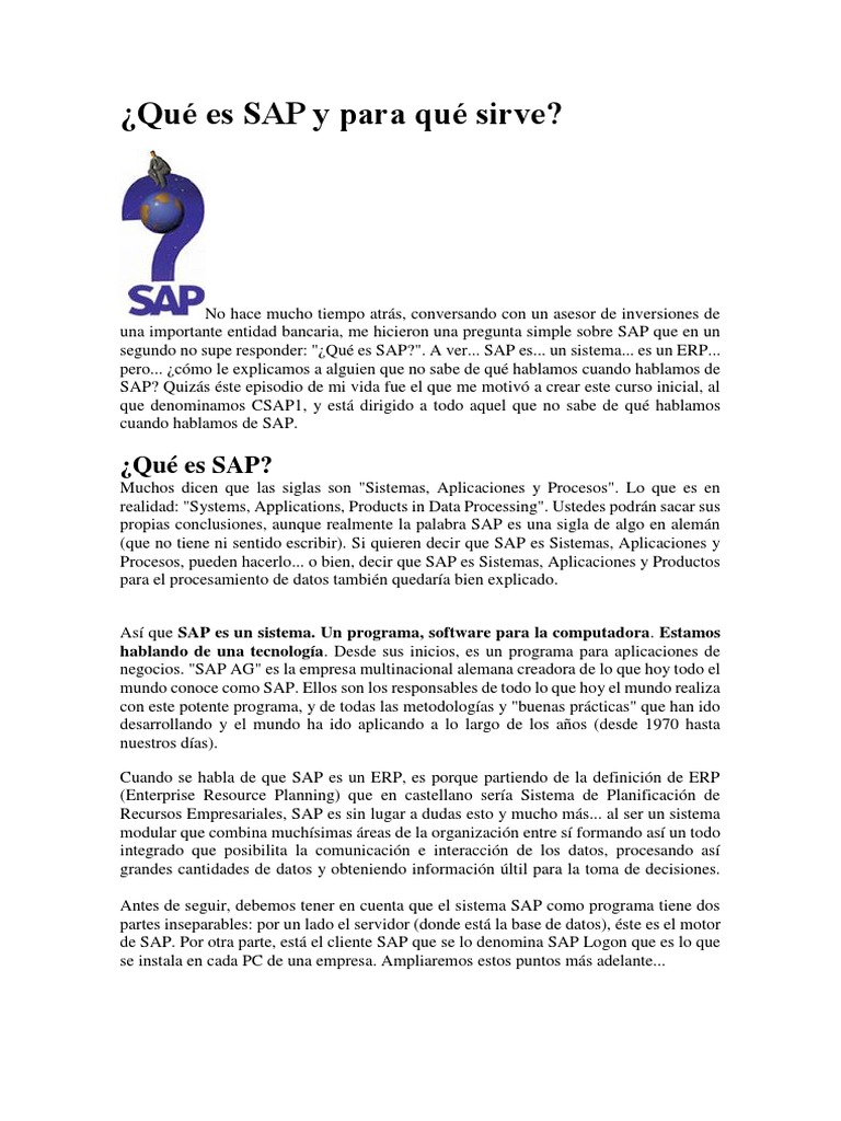 Qué Es SAP y para Qué Sirve | PDF | Sap Se | Planificación de recursos ...