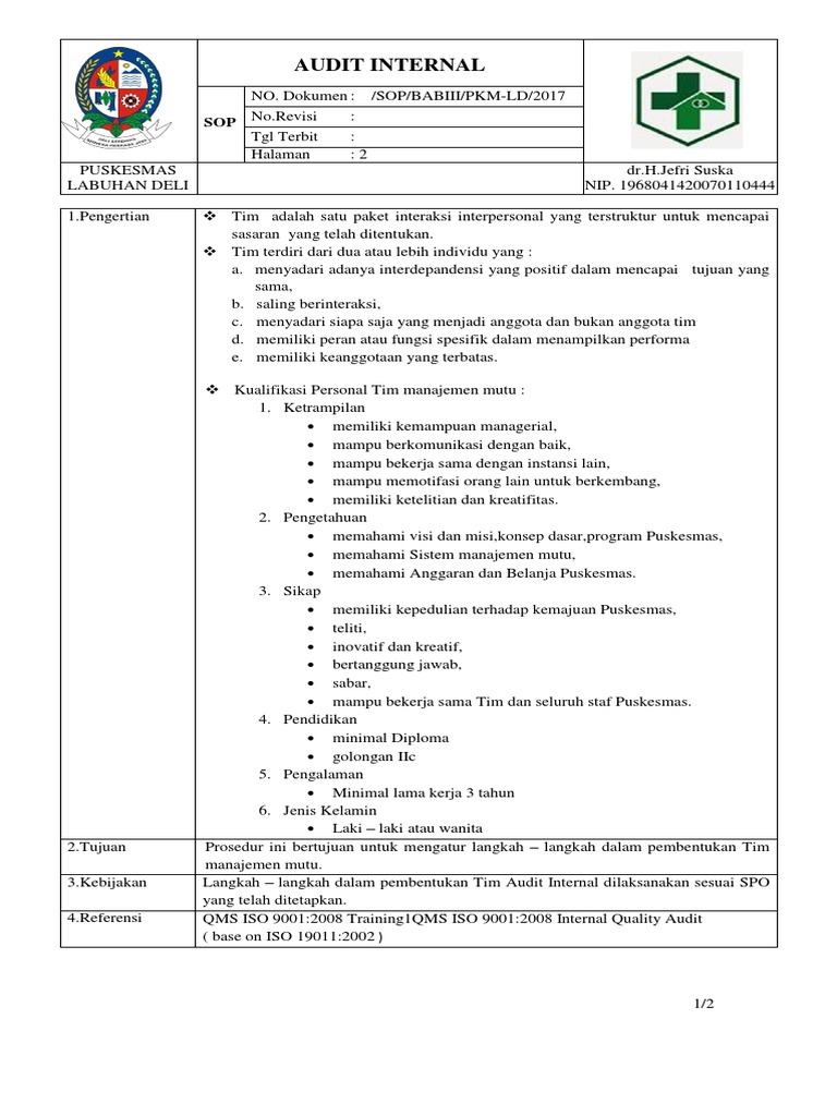 Pembentukan Tim Audit Internal Puskesmas | PDF | Karier & Perkembangan | Pengembangan Diri