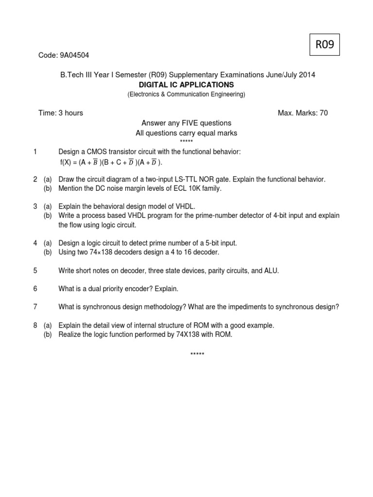 Digital IC Applications Exam Questions | PDF