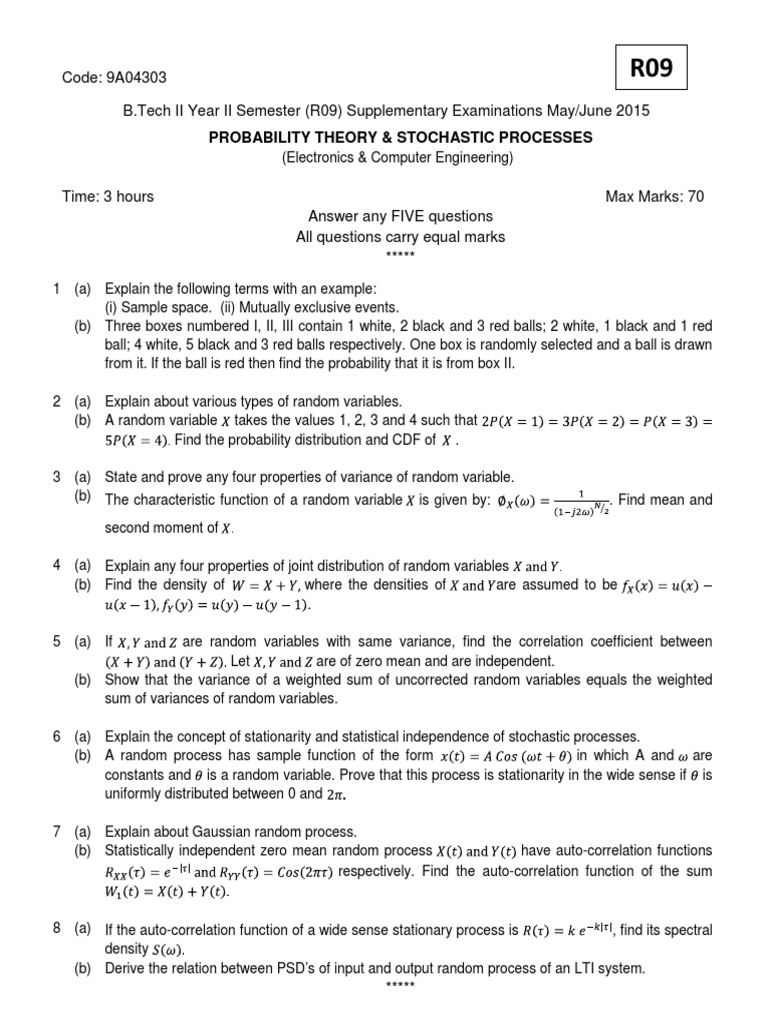 9A04303 Probability Theory and Stochastic Processes | PDF | Stochastic ...