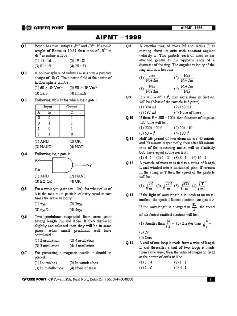 Medical Entrance AIPMT Papers | PDF | Rocket | Ion