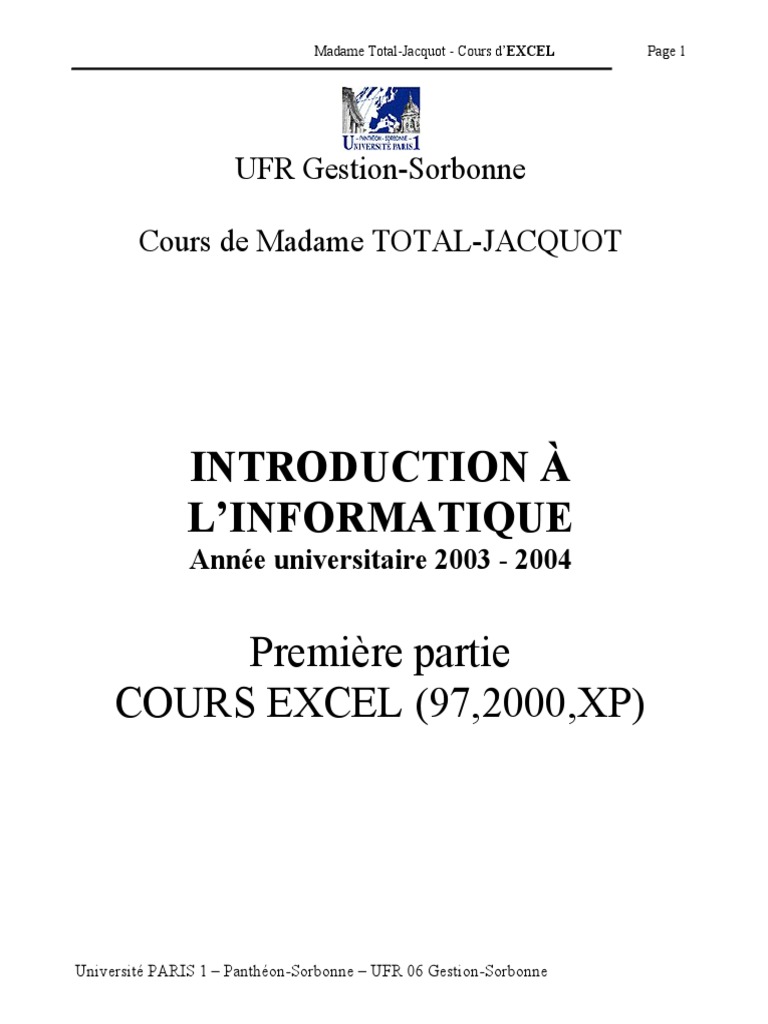 Cours Excel PDF | PDF | Microsoft Excel | Feuille de calcul