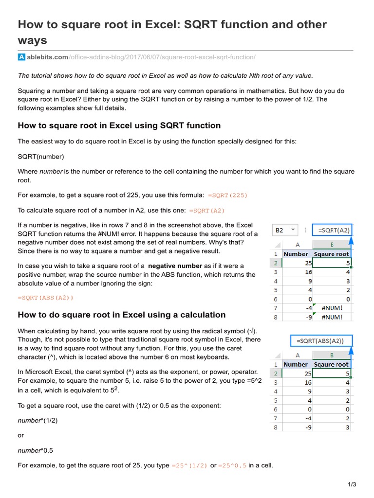 Square Root In Excel Sqrt Function And Other Ways Pdf 7513