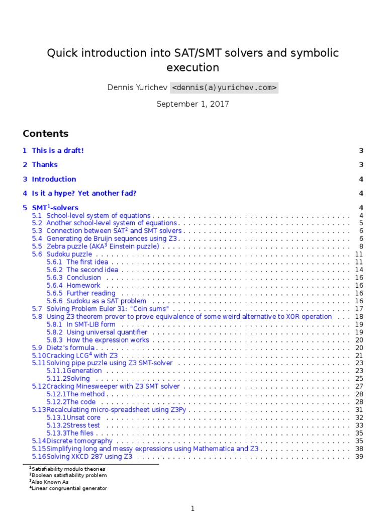 Quick Introduction Into Sat Smt Solvers And Symbolic Pdf Computer Programming Computing