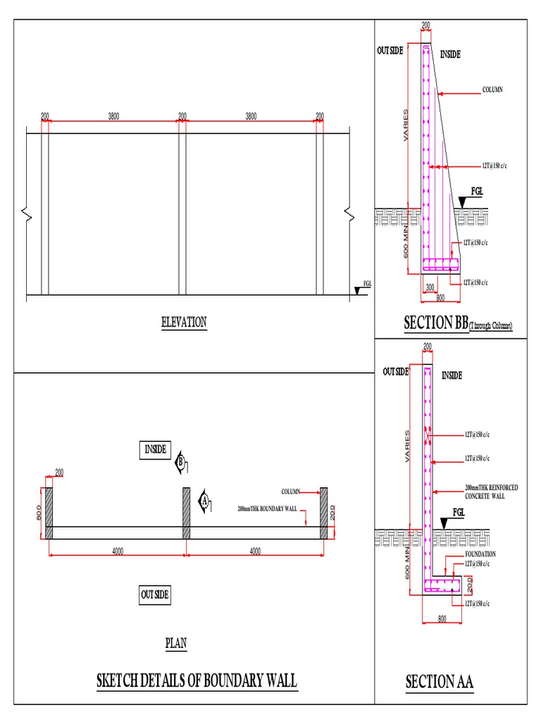 Boundary Wall Structural Design Details | PDF | Building ...