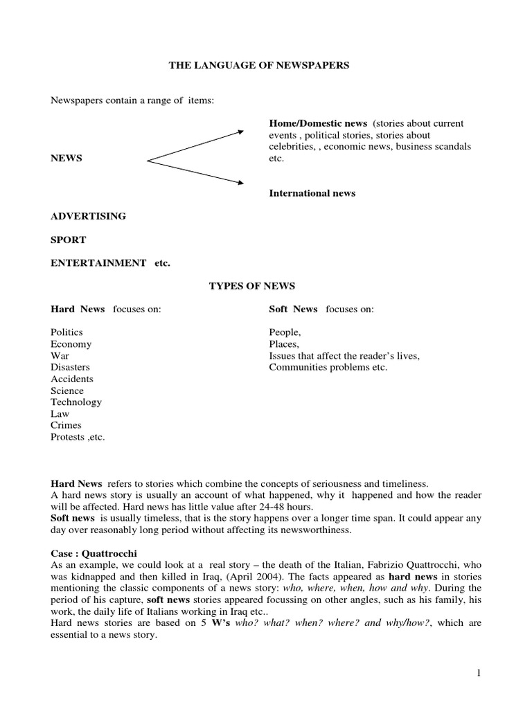 The Language of Newspapers | PDF | Newspapers | Verb