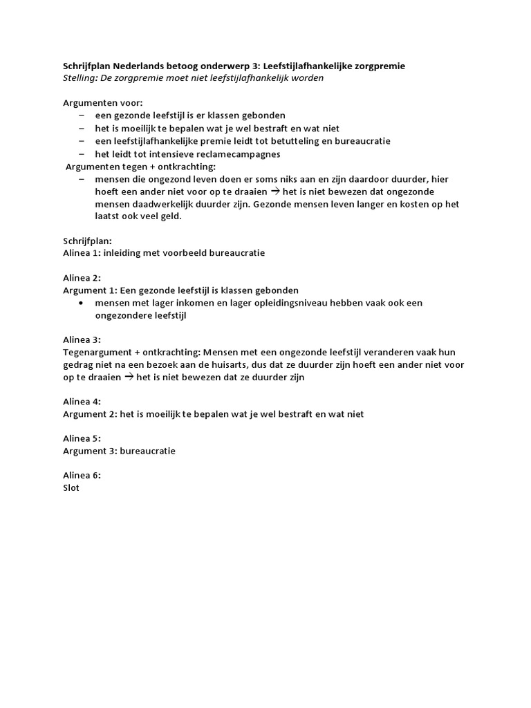 Schrijfplan Nederlands Betoog Onderwerp 3 | PDF