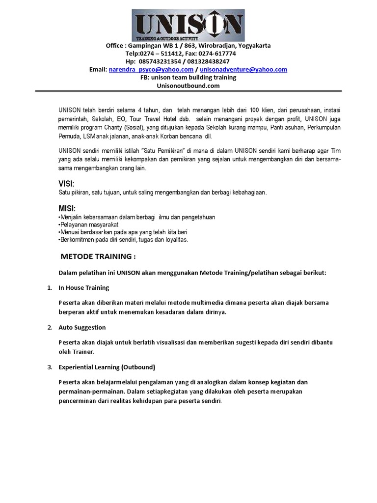 Proposal Outbound UNISON | PDF | Karier & Perkembangan