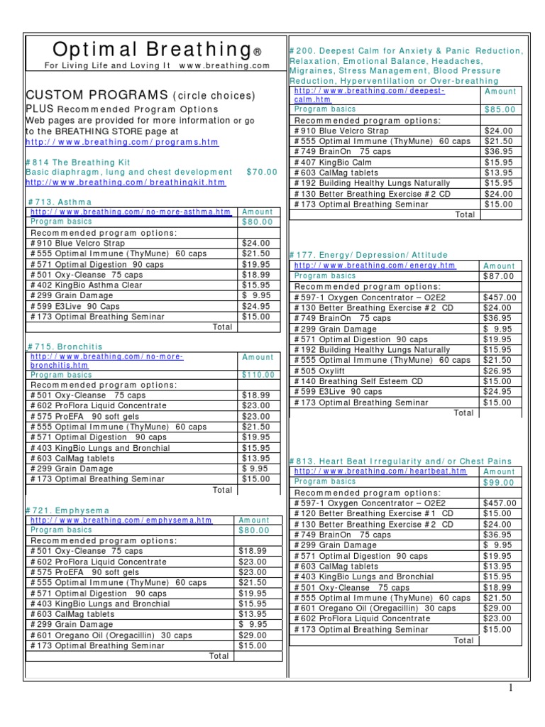 Optimal Breathing Programs | PDF | Breathing | Relaxation (Psychology)