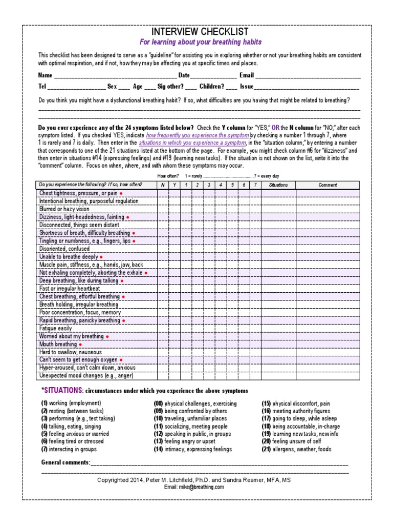 Interview Checklist | Fatigue (Medical) | Breathing