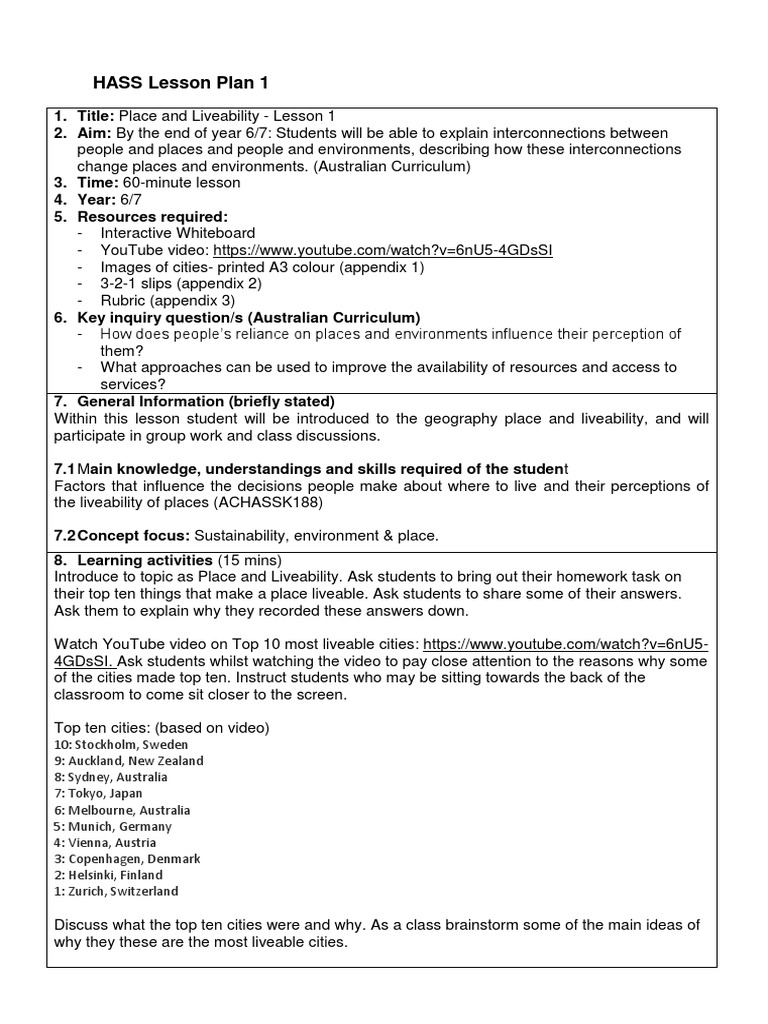 hass assignment 2 lesson plan | Brainstorming | Curriculum
