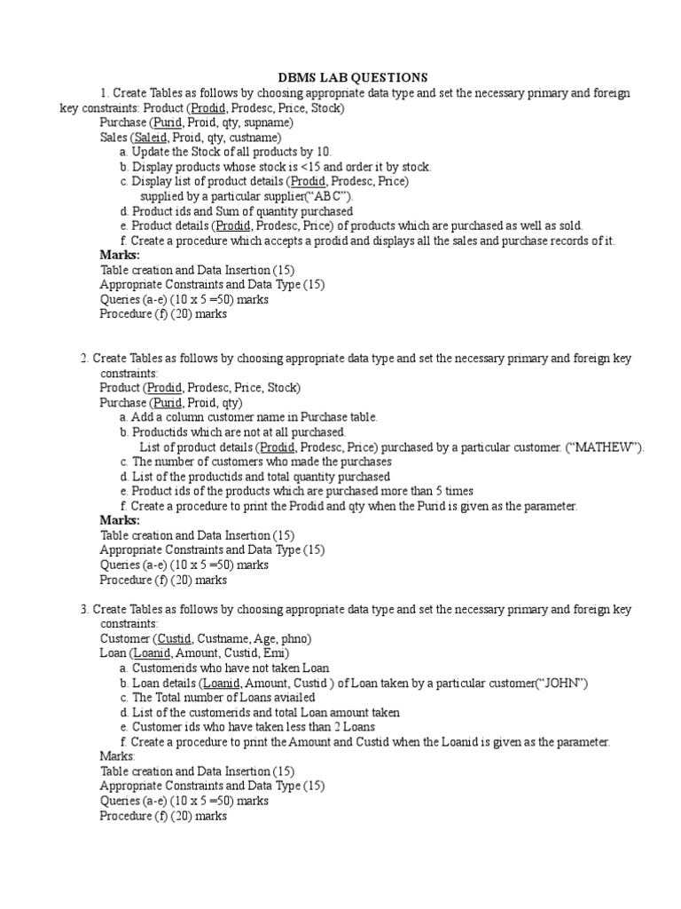 Cs2258 Dbms Lab Questions | Download Free PDF | Data Management Software | Data Management