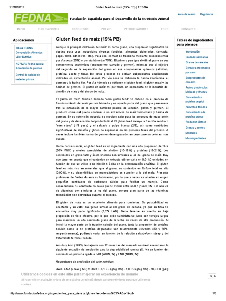 Gluten Feed de Maíz (19% PB) - FEDNA | PDF | Cereales | Maíz