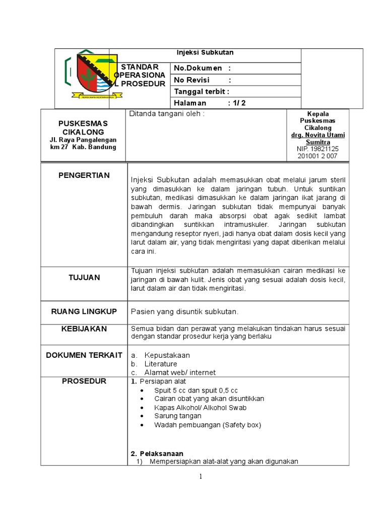 SOP Injeksi Subkutan | PDF