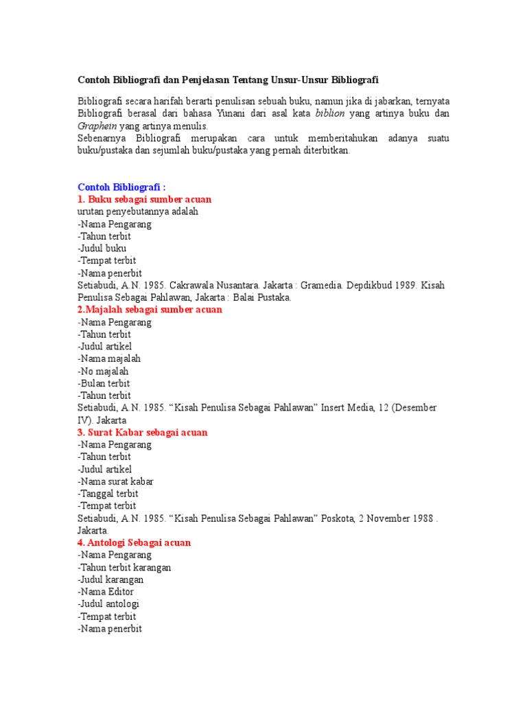 Contoh Bibliografi Dan Penjelasan Tentang Unsur | PDF