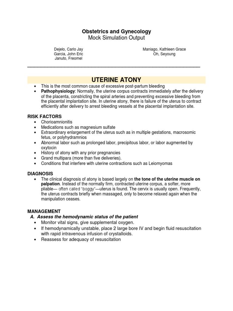 Uterine Atony | PDF | Uterus | Women's Health