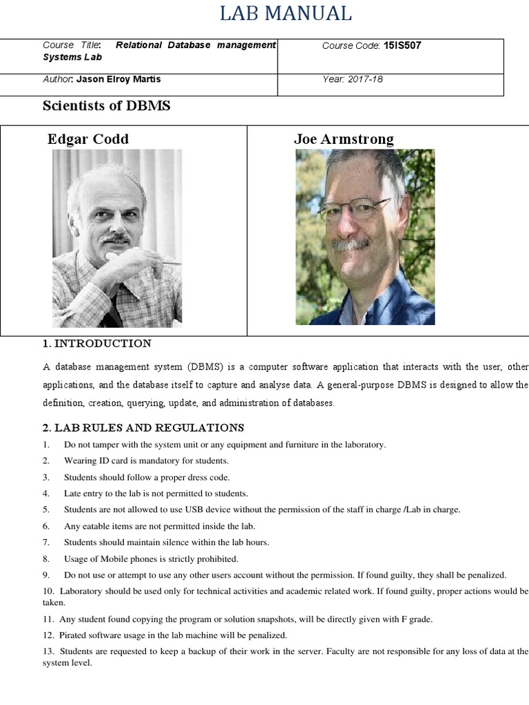 DBMS Lab Manual | PDF | Databases | Information Technology Management