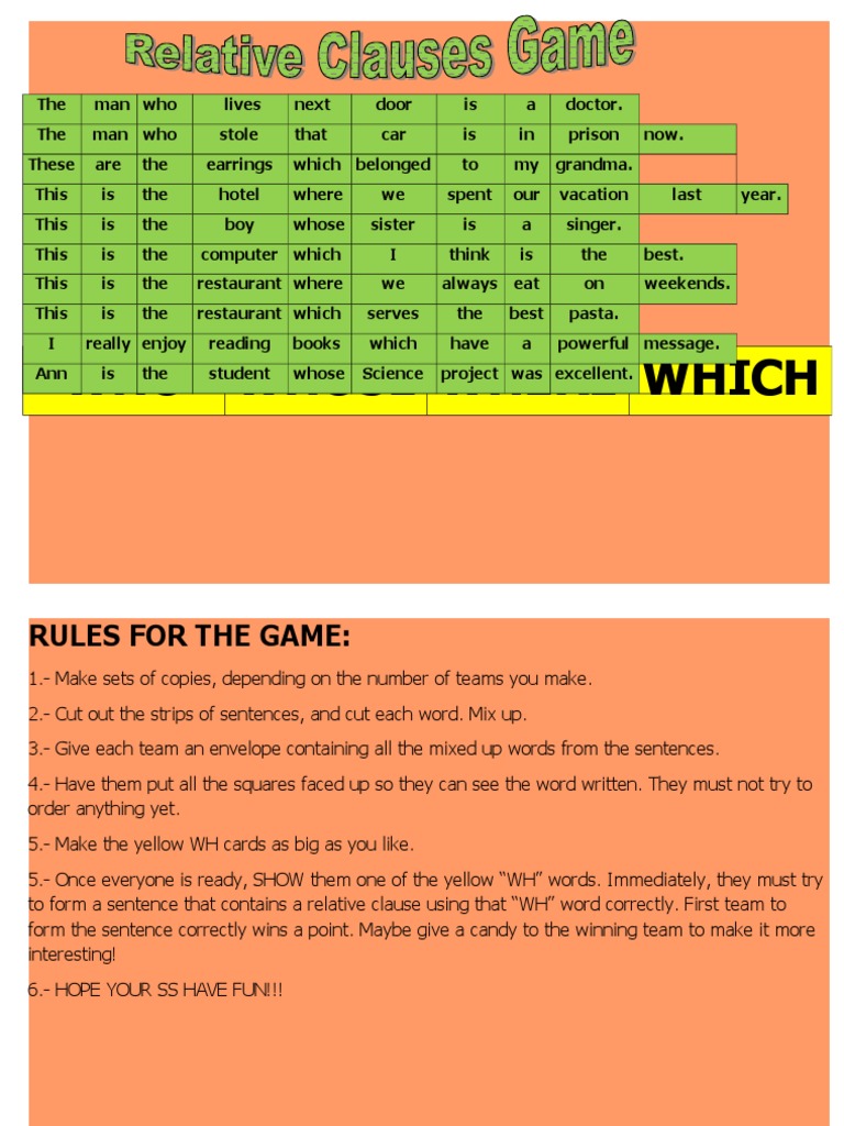 5403 Relative Clause Game | PDF