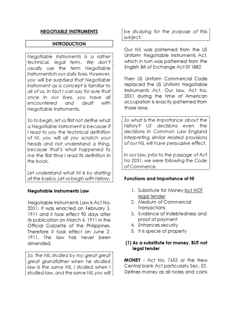 Lecture Notes | PDF | Negotiable Instrument | Cheque