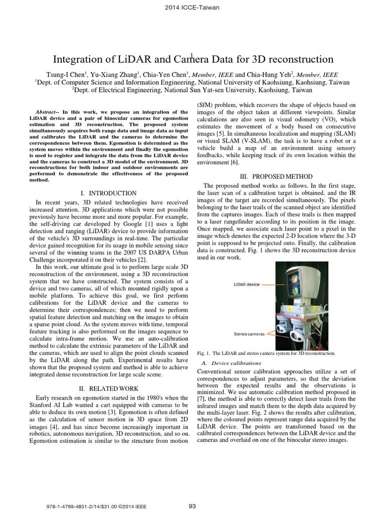 Intergration of LIDAR and Camera Data For 3D Reconstruction | PDF ...