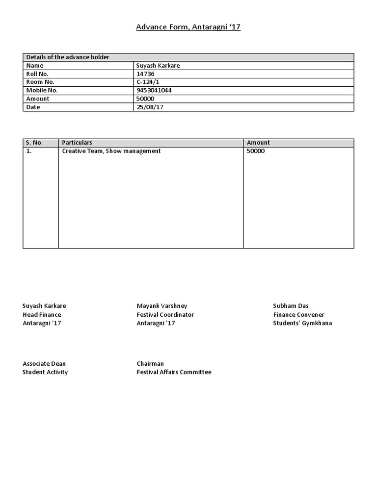 Antaragni '17 Advance Form Details | PDF